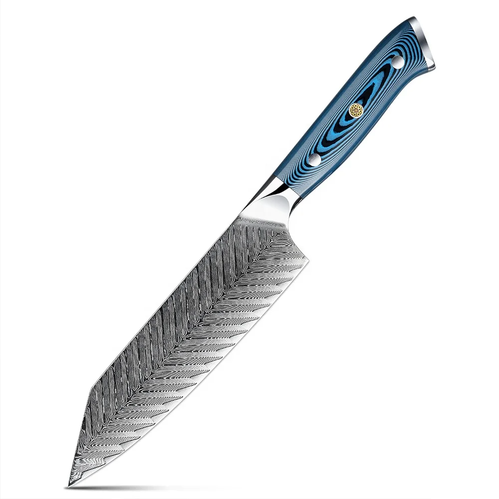 Bunka Knife – All-Purpose Damascus Blade with Blue Pakkawood Handle