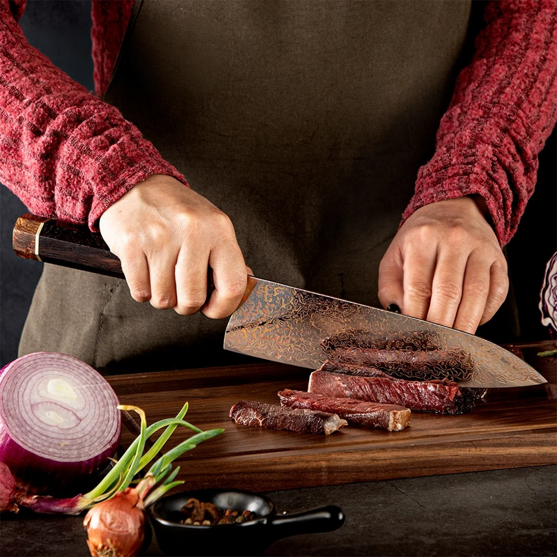 Premium Chef Knife – Hikari Damascus Copper Blade, Ergonomic Handle